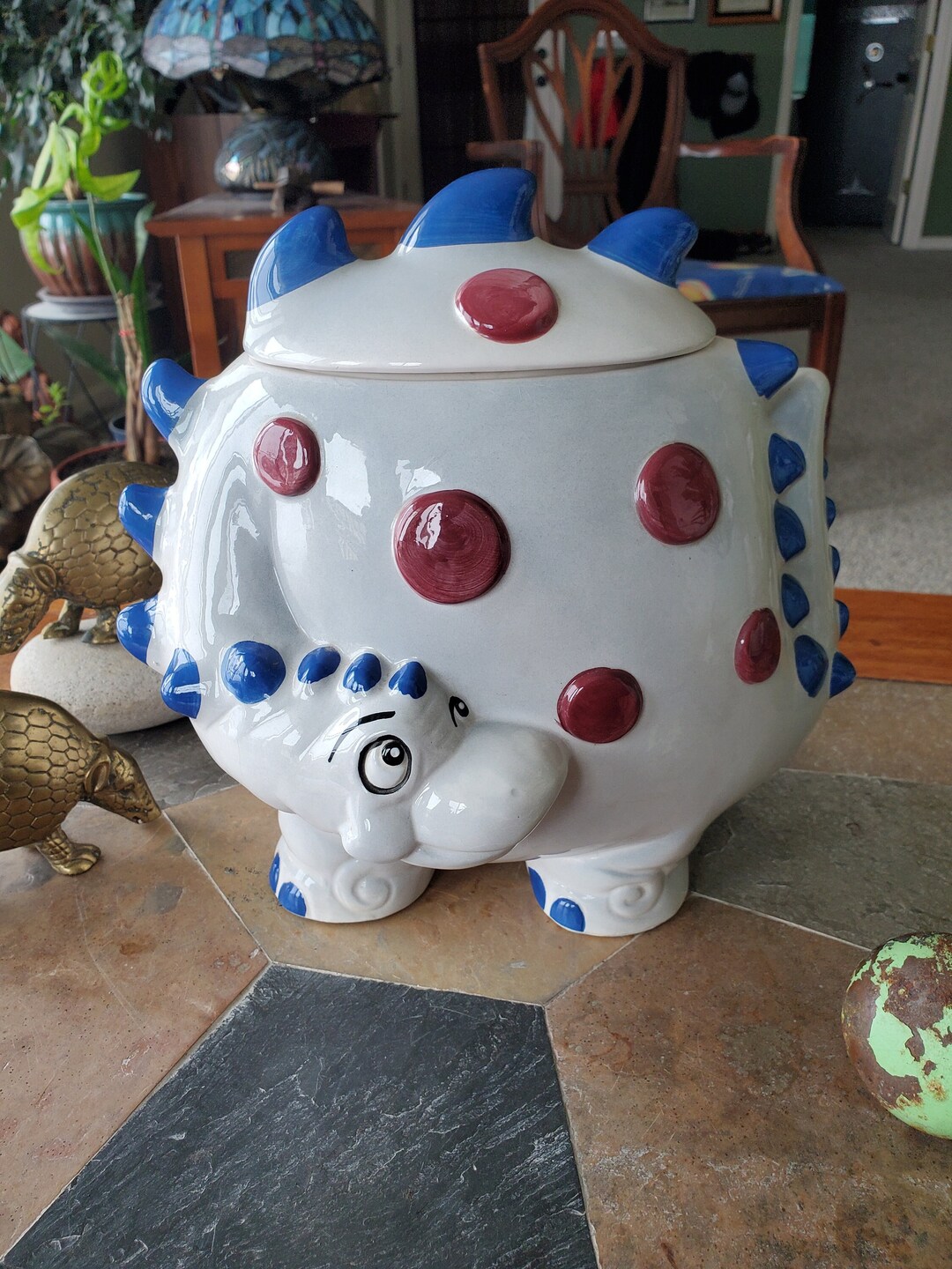 Vintage Dinosaur Cookie Jar - 1980s - Polka Dots - Nostalgic Kitsch ...