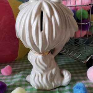 Vintage Ceramic Coin Bank - Mop-haired Shaggy Dog - Green Jewel Eyes ...