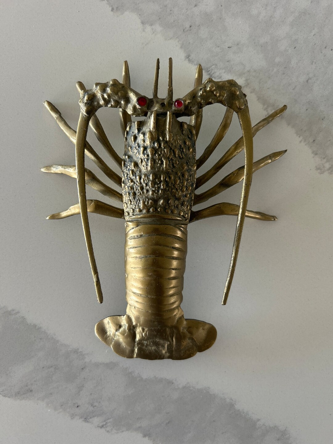 Vintage Brass Lobster/crawfish, With the Red Jewel Eyes. 8lx 6 1/2wx 2T ...
