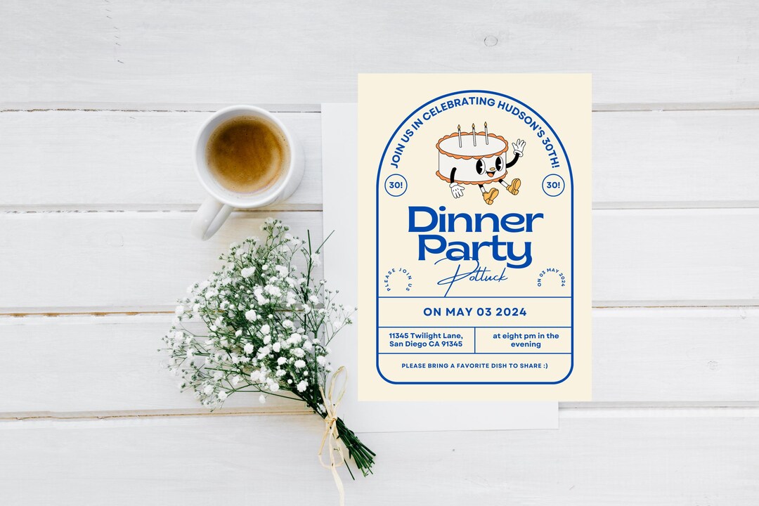 Dinner Party Invitation Template, Custom Digital Editable Template ...
