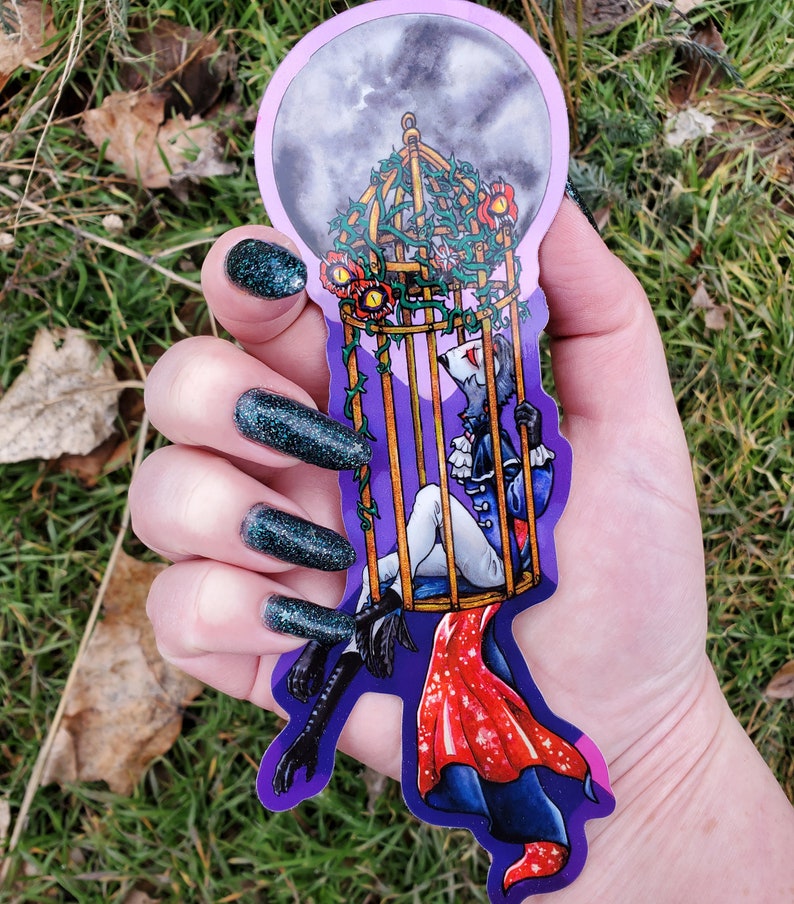 Stolas Holographic Sticker Helluva Boss, Ozzie's, Gilded Jail Owl in a ...