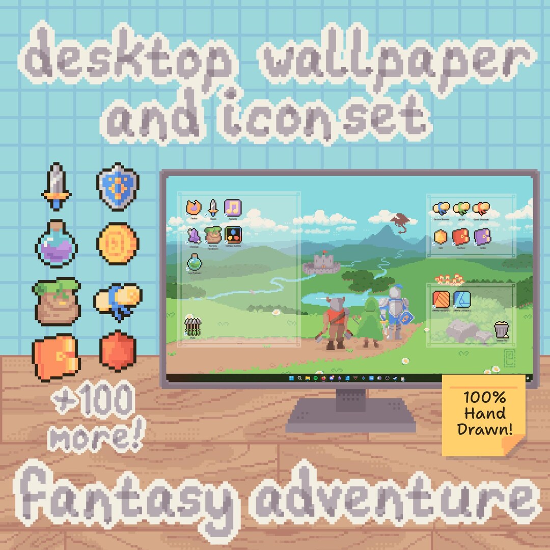 Fantasy RPG Desktop Organizer: Cute Hand Drawn Pixel Art Icon ...