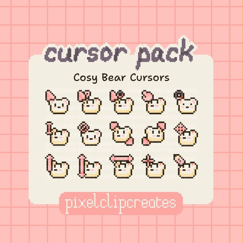 Cosy Bear Cursor Pack - Cute Mouse Cursors for Windows (digital ...