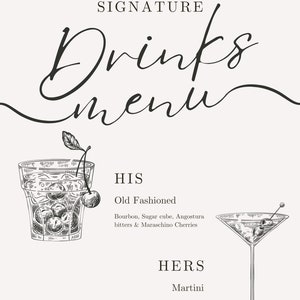 Drink Bar Menu Template Printable, Signature Drinks Menu, Hand Drawn ...