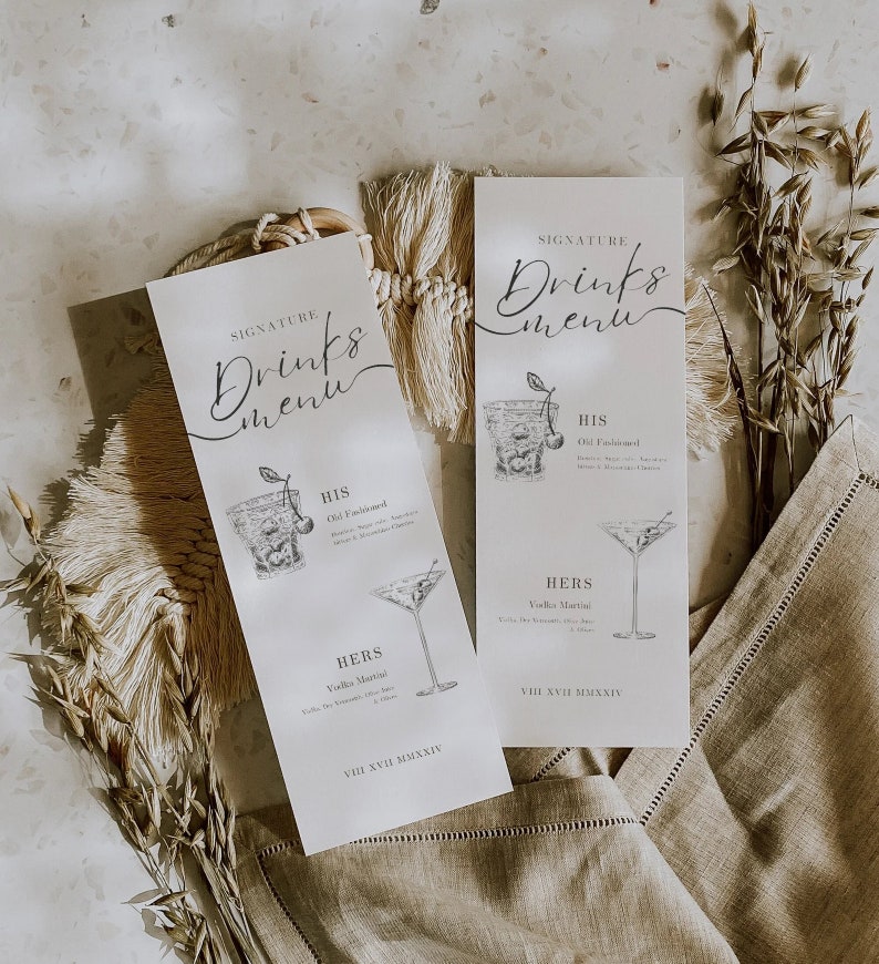 Drink Bar Menu Template Printable, Signature Drinks Menu, Hand Drawn ...