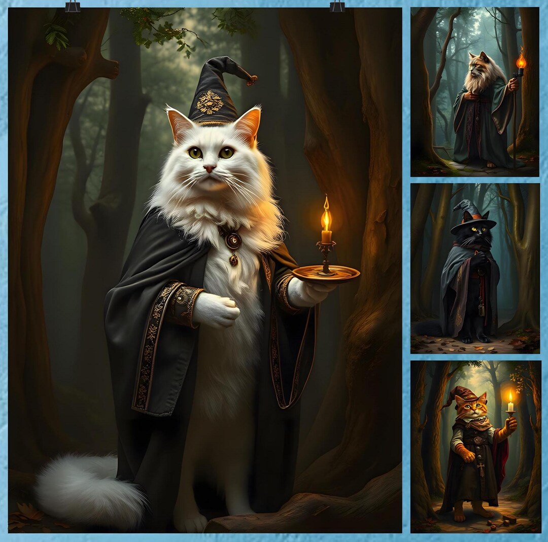 Wizard Cats Matte Vertical Posters, Magic Cat Art Prints, Witchy Cat ...