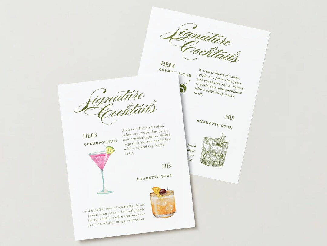 Wedding Signature Cocktail Menu Pink Cocktail Menu Wedding Details ...