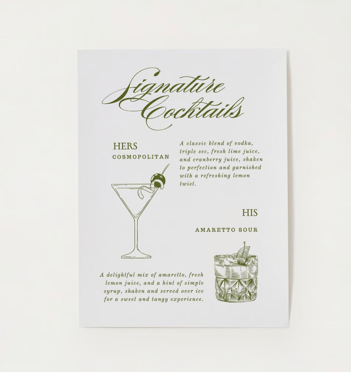 Wedding Signature Cocktail Menu POSTER SIZE Multiple Design Option ...