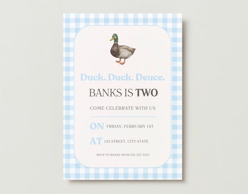 Duck Second Birthday Invitation: Customizable Canva Template (digital ...