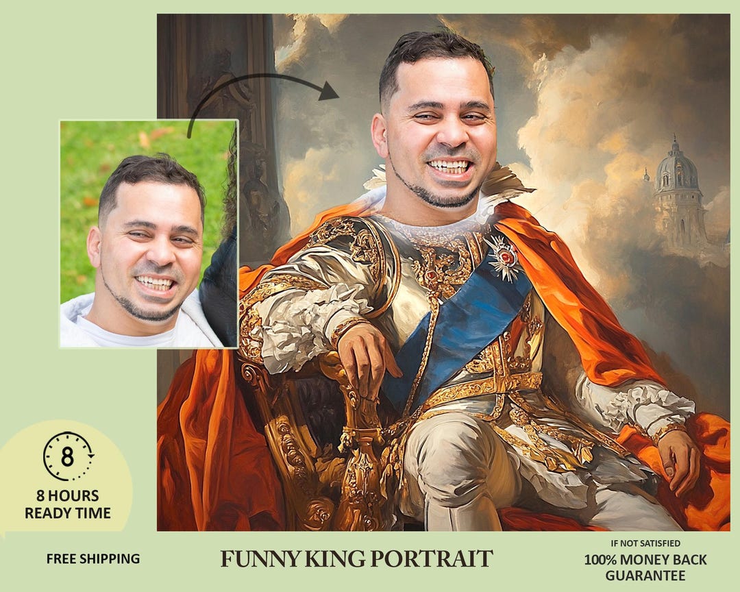Surprised Royal King Portrait, Custom Humorous Art, Personalized King ...