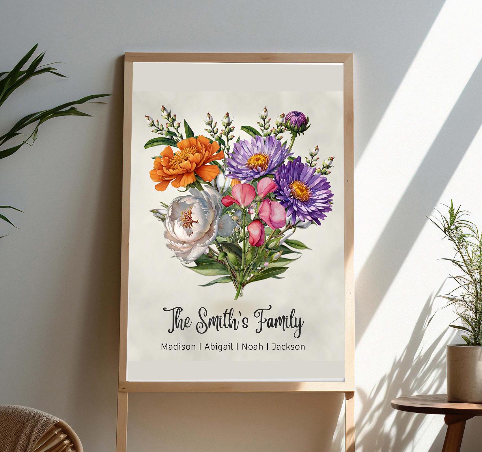 Family Flowers With Names Personalized Birth Flowers Birth Month ...