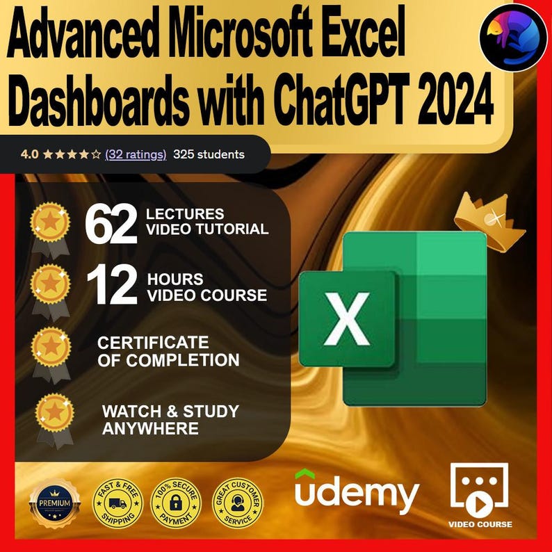 Advanced Microsoft Excel Dashboards With Chartgpt video Course - Etsy Advanced Microsoft Excel Dashboards With Chartgpt video Course - Etsy