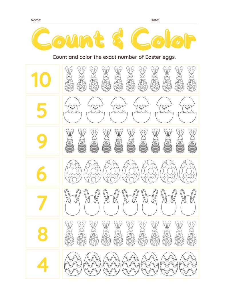 Easter Count and Color Worksheets | Printable Kids Activity | Bunnies ...