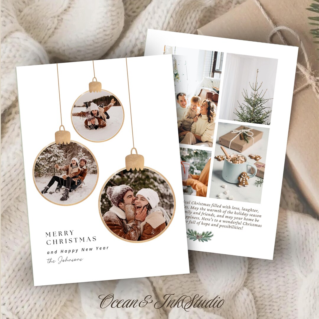 Modern Ornament Photo Christmas Card Template • Minimal Holiday Card ...