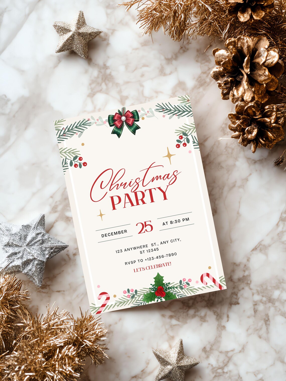 Modern Christmas Party Invitation Template • Editable Canva Holiday ...