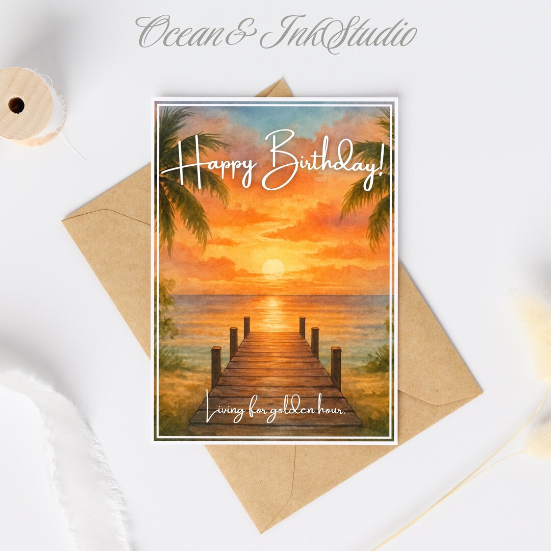 Editable Coastal Sunset Birthday Card Template Beach Birthday Canva ...