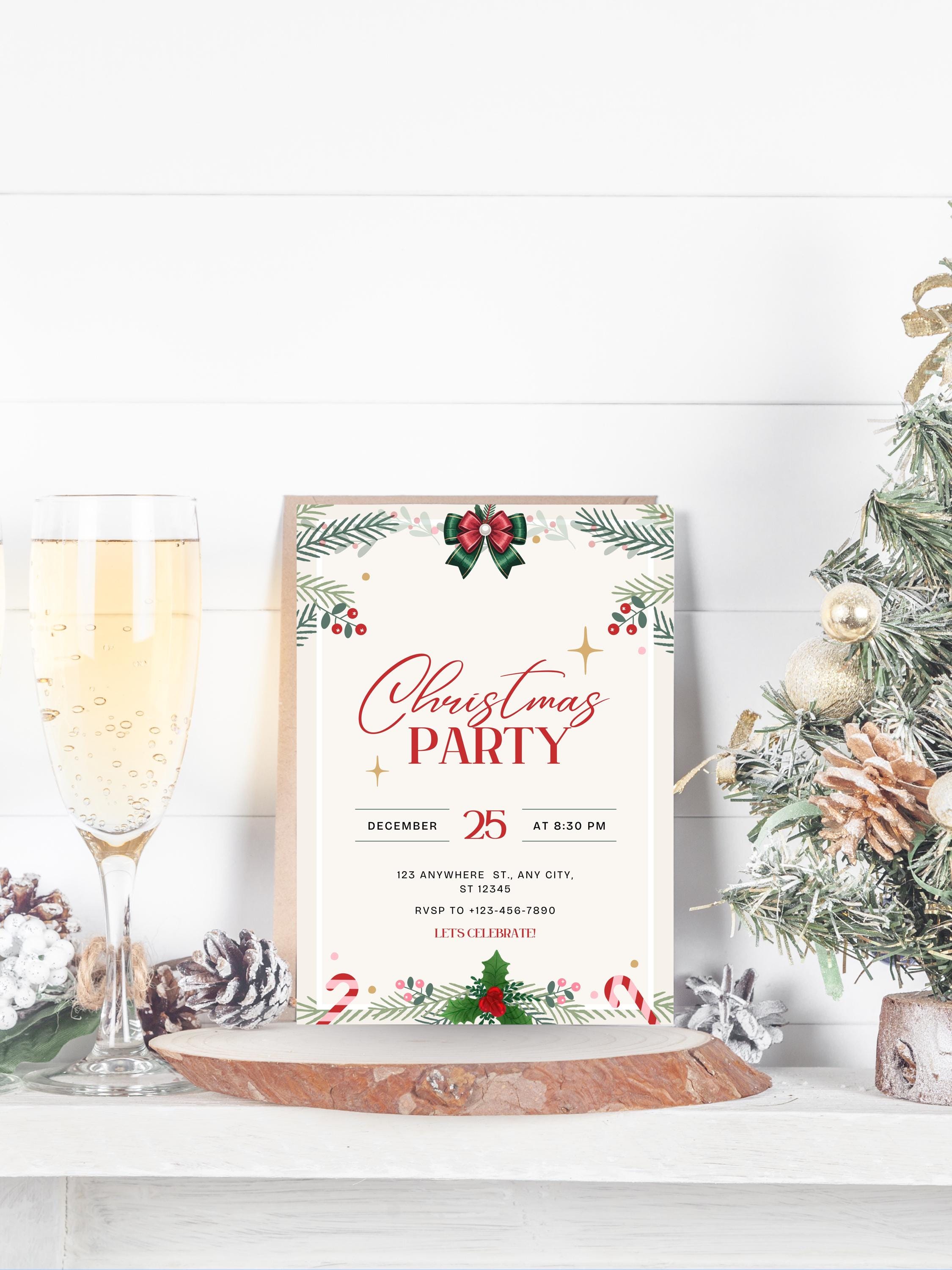 Modern Christmas Party Invitation Template • Editable Canva Holiday ...