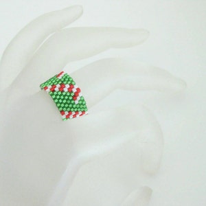 Beaded Candy Cane Ring / Christmas Jewelry / Winter Holidays/ US Duty ...