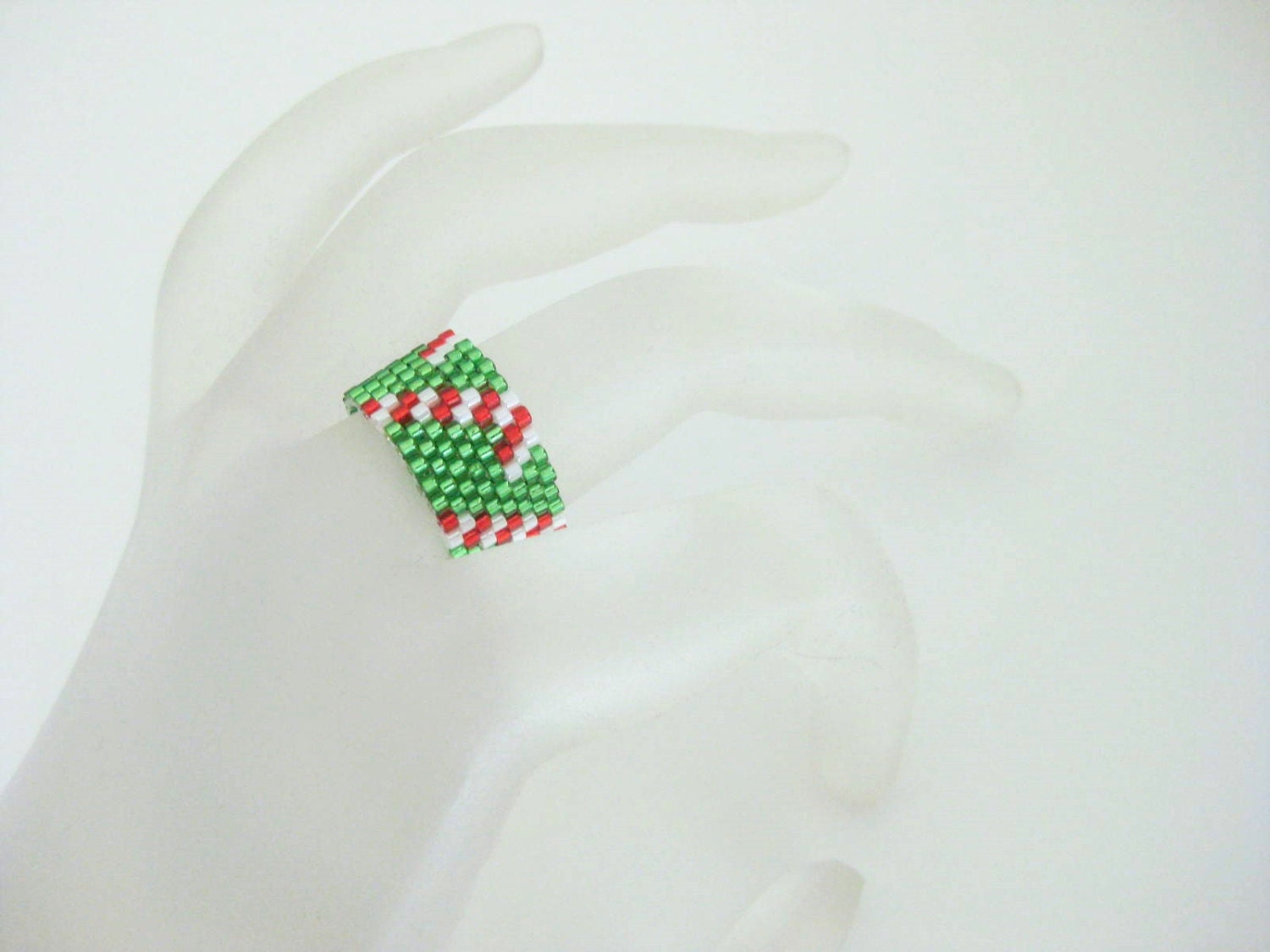 Beaded Candy Cane Ring / Christmas Jewelry / Winter Holidays/ US Duty ...