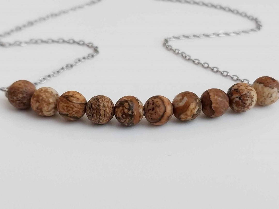 Thyroid Neck Scar Cover Matte Picture Jasper Beads Necklace / Dainty ...