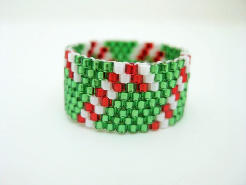 Beaded Candy Cane Ring / Christmas Jewelry / Winter Holidays/ US Duty ...