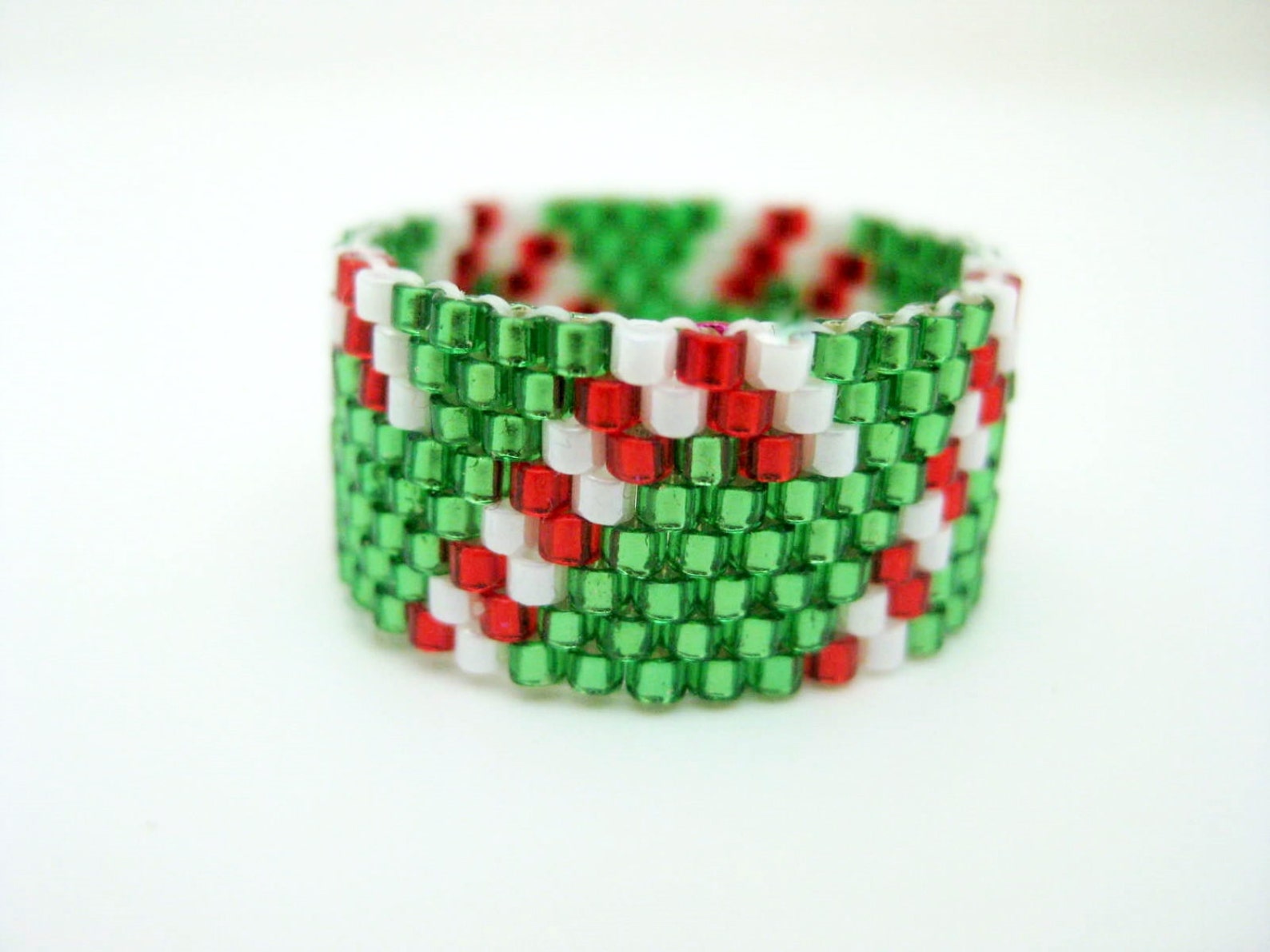 Beaded Candy Cane Ring / Christmas Jewelry / Winter Holidays/ US Duty ...