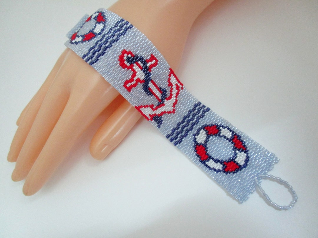 Beaded Nautical Peyote Bracelet / Seed Bead Anchor Jewelry - Etsy