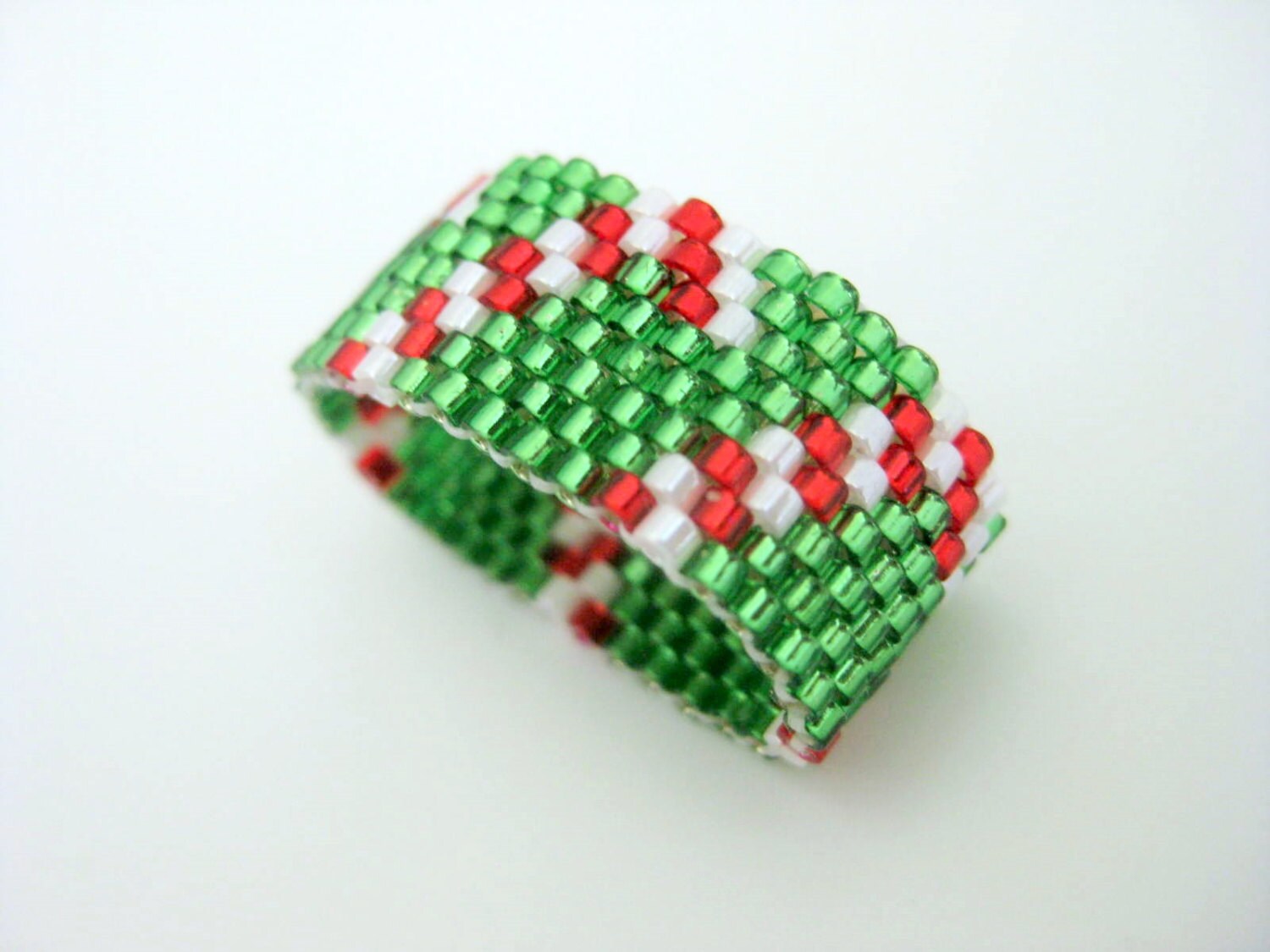 Beaded Candy Cane Ring / Christmas Jewelry / Winter Holidays/ US Duty ...