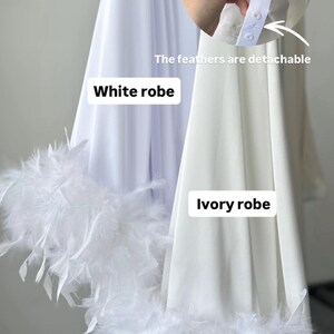 White Satin Bridal Robe With Train and Feathers - Handmade - Etsy