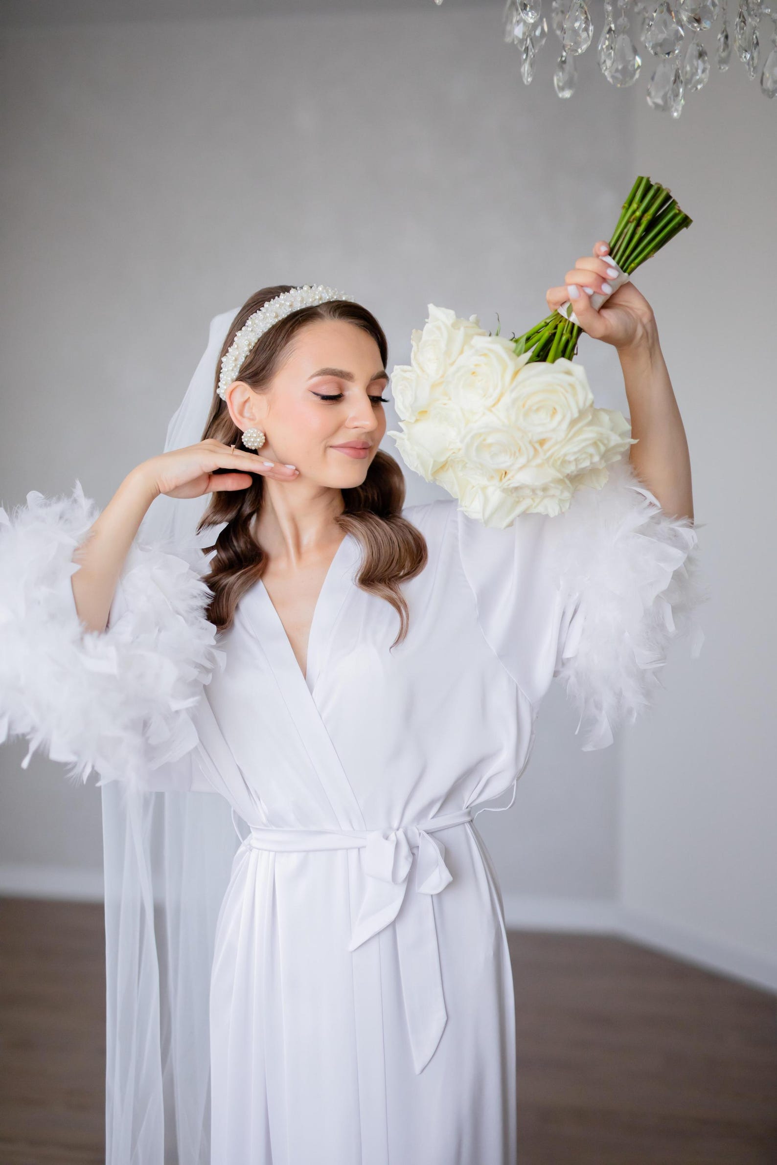 Personalized Satin Bridal Robe: Feather Trim, 'bride' Embroidery - Etsy