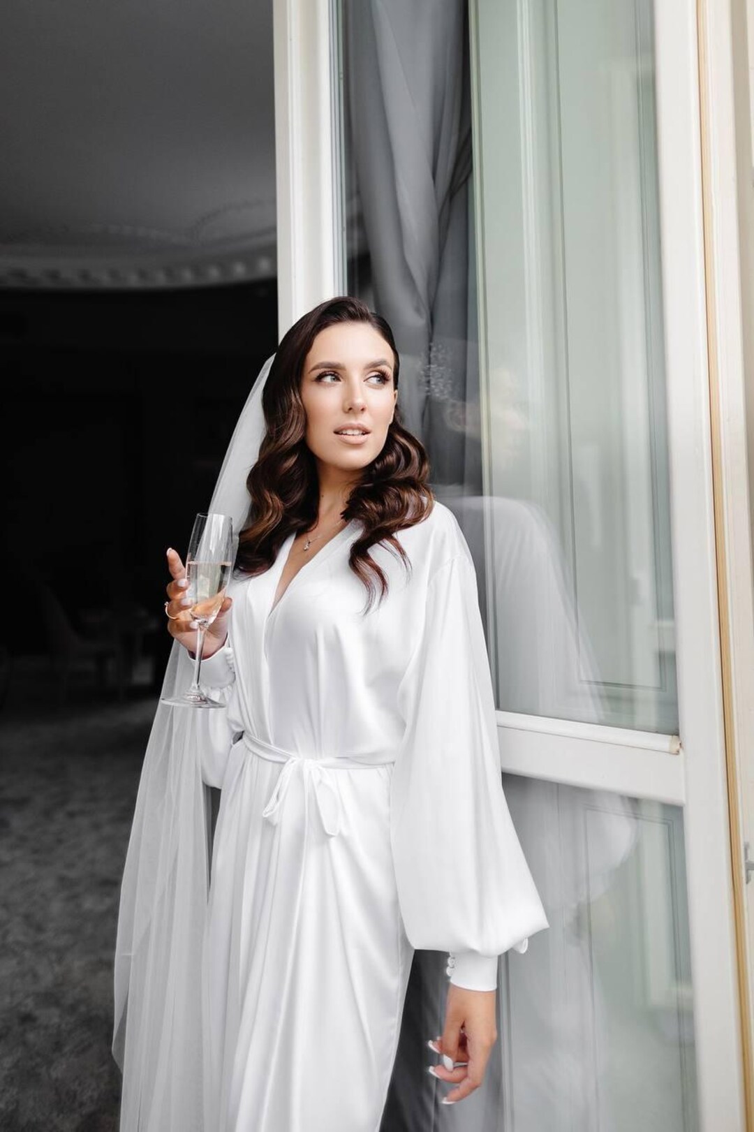 Handmade Satin Bridal Robe: Wide Sleeve Wedding Boudoir Robe - Etsy