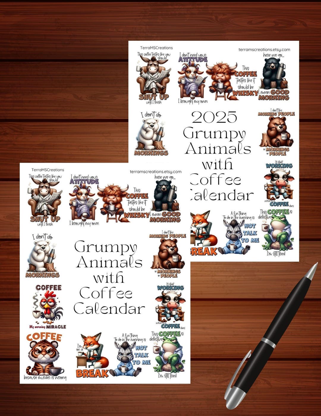 2025 Printable Grumpy Animals With Coffee Calendar With Additional ...
