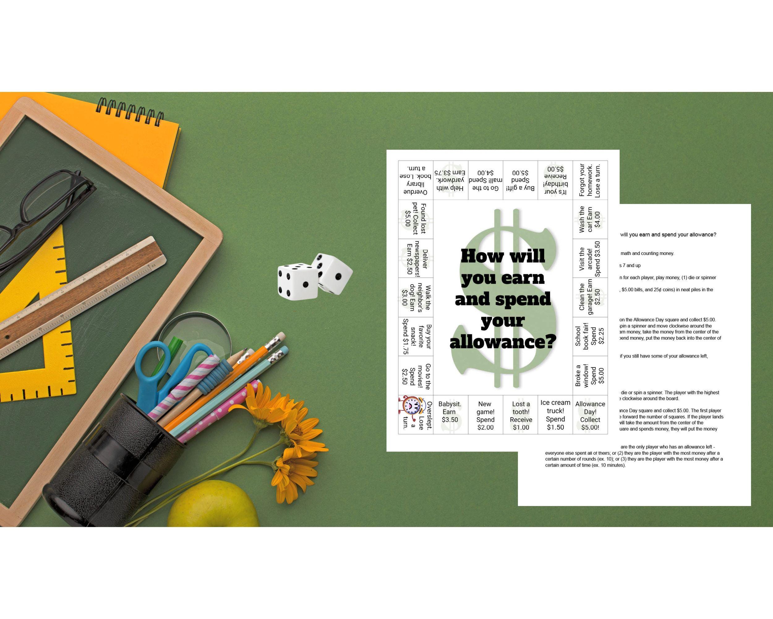 The Allowance Game - Printable File Folder Math Game to Practice Money ...