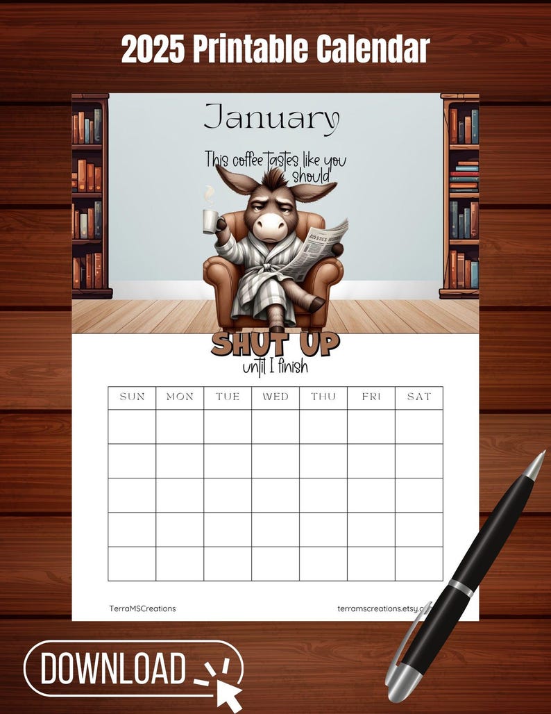 2025 Printable Calendar Grumpy Animals With Coffee - Etsy