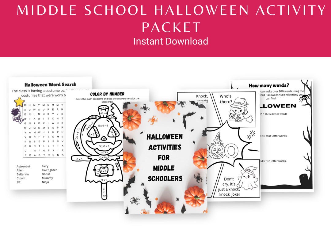 Middle School Halloween Themed Activity Packet for School or Homeschool ...