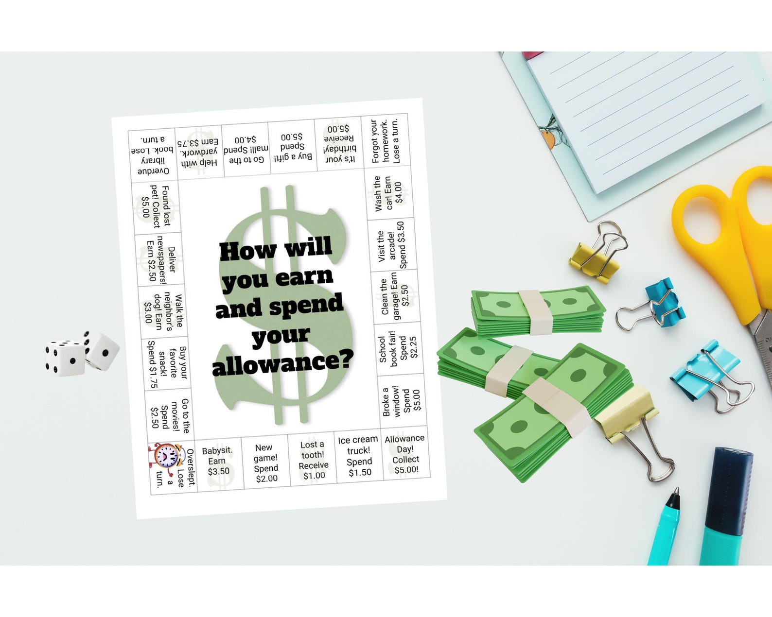 The Allowance Game - Printable File Folder Math Game to Practice Money ...