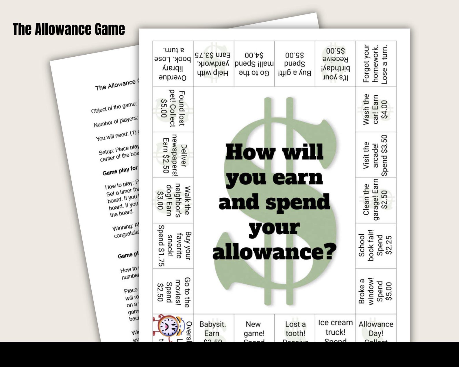 The Allowance Game - Printable File Folder Math Game to Practice Money ...
