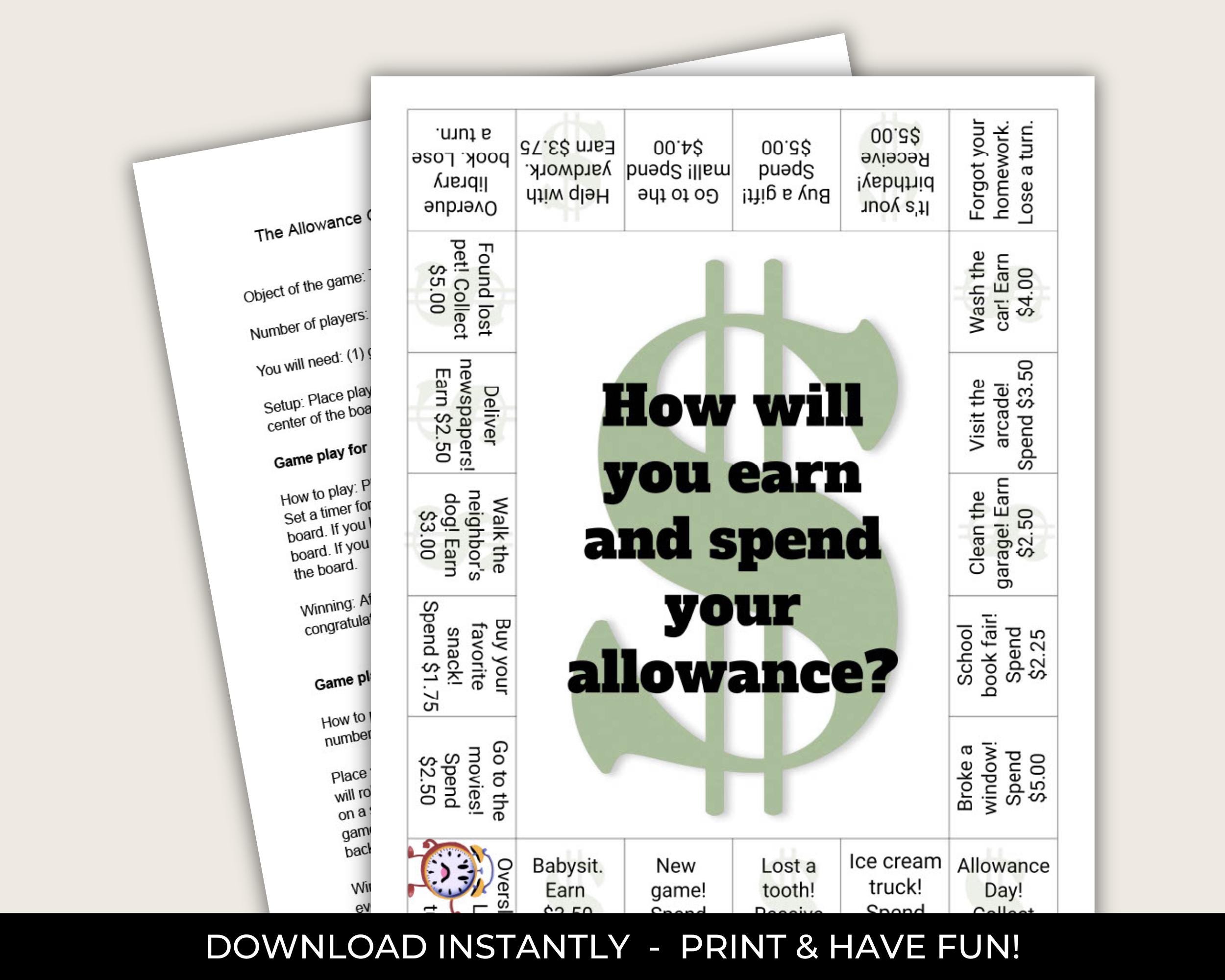 The Allowance Game Printable File Folder Math Game to Practice Money ...
