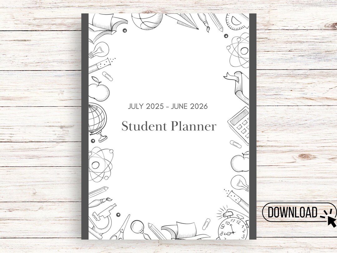 Student Planner July 2025 - June 2026 - Full Page Printable Planner ...