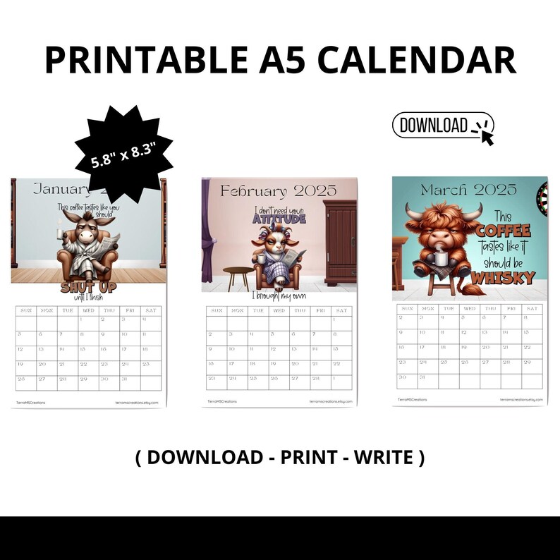 2025 A5 Printable Grumpy Animals With Coffee Calendar - Etsy