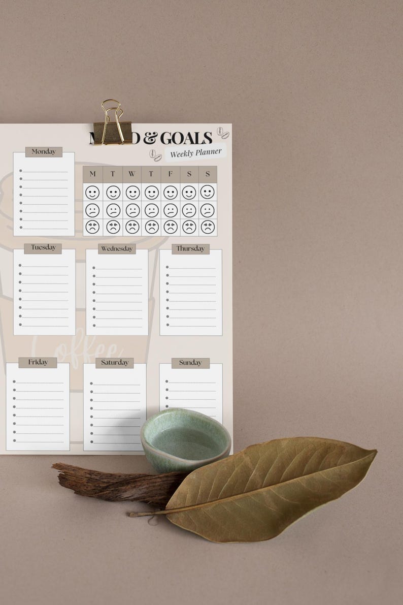 Instant Download, Coffee Inspired Daily Planner, Mood Tracker, A4 Sheet ...