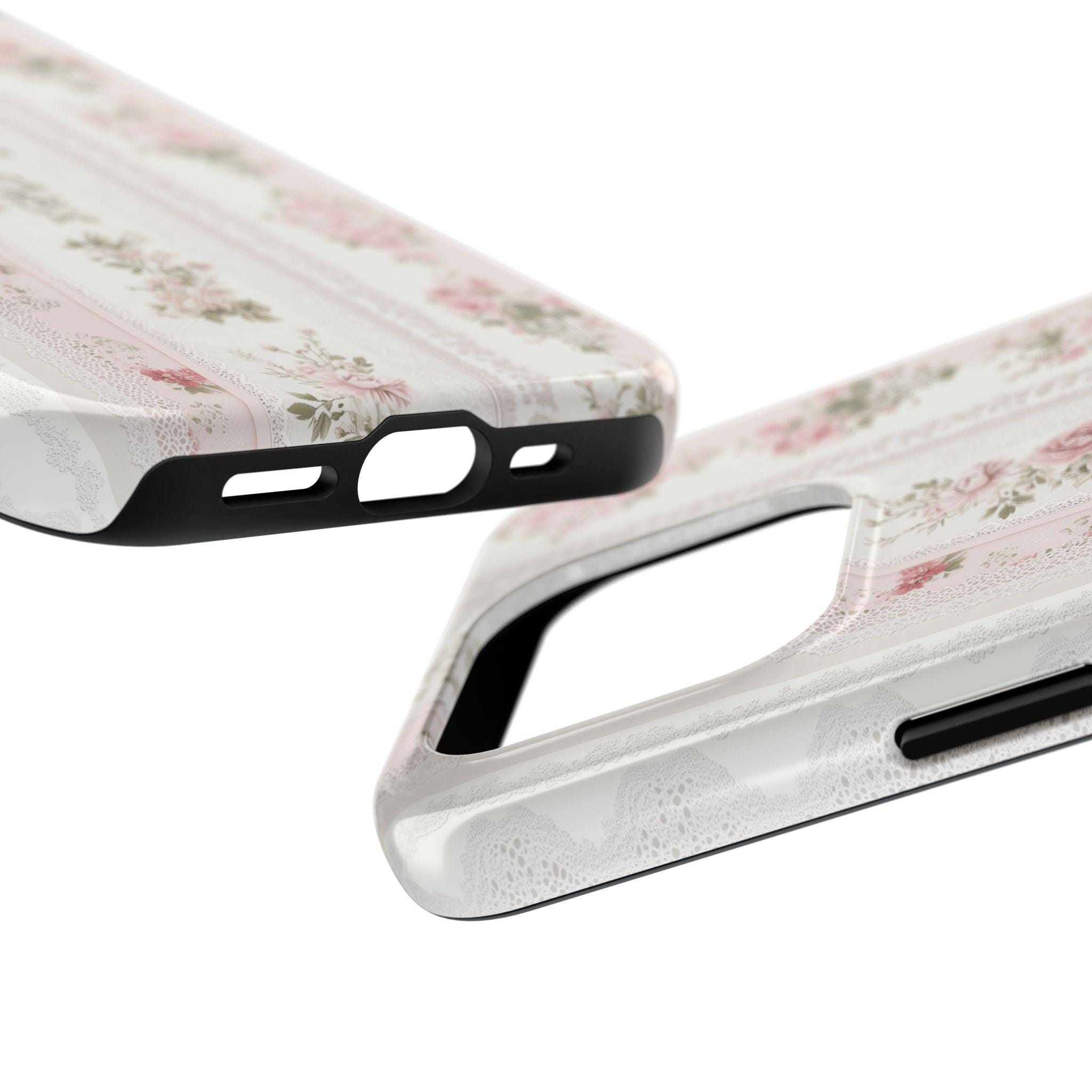Romantic Pink Lace Floral Phone Case, Vintage Shabby Chic Rose Design ...