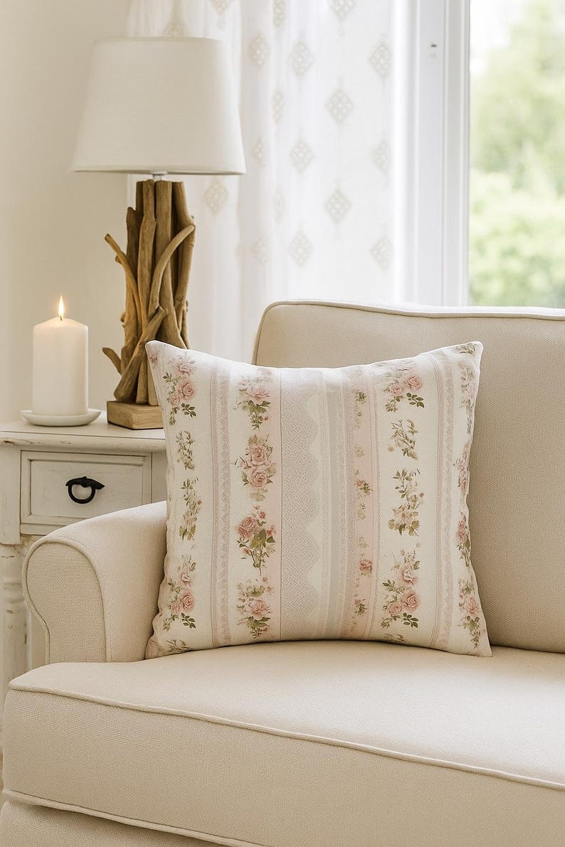 Shabby Chic Floral Patchwork Throw Pillow Cover, Vintage Rose Cushion ...
