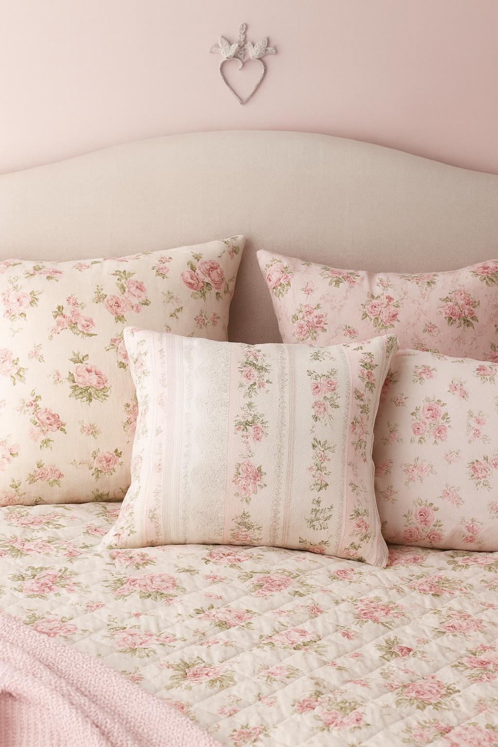 Shabby Chic Floral Patchwork Throw Pillow Cover, Vintage Rose Cushion ...
