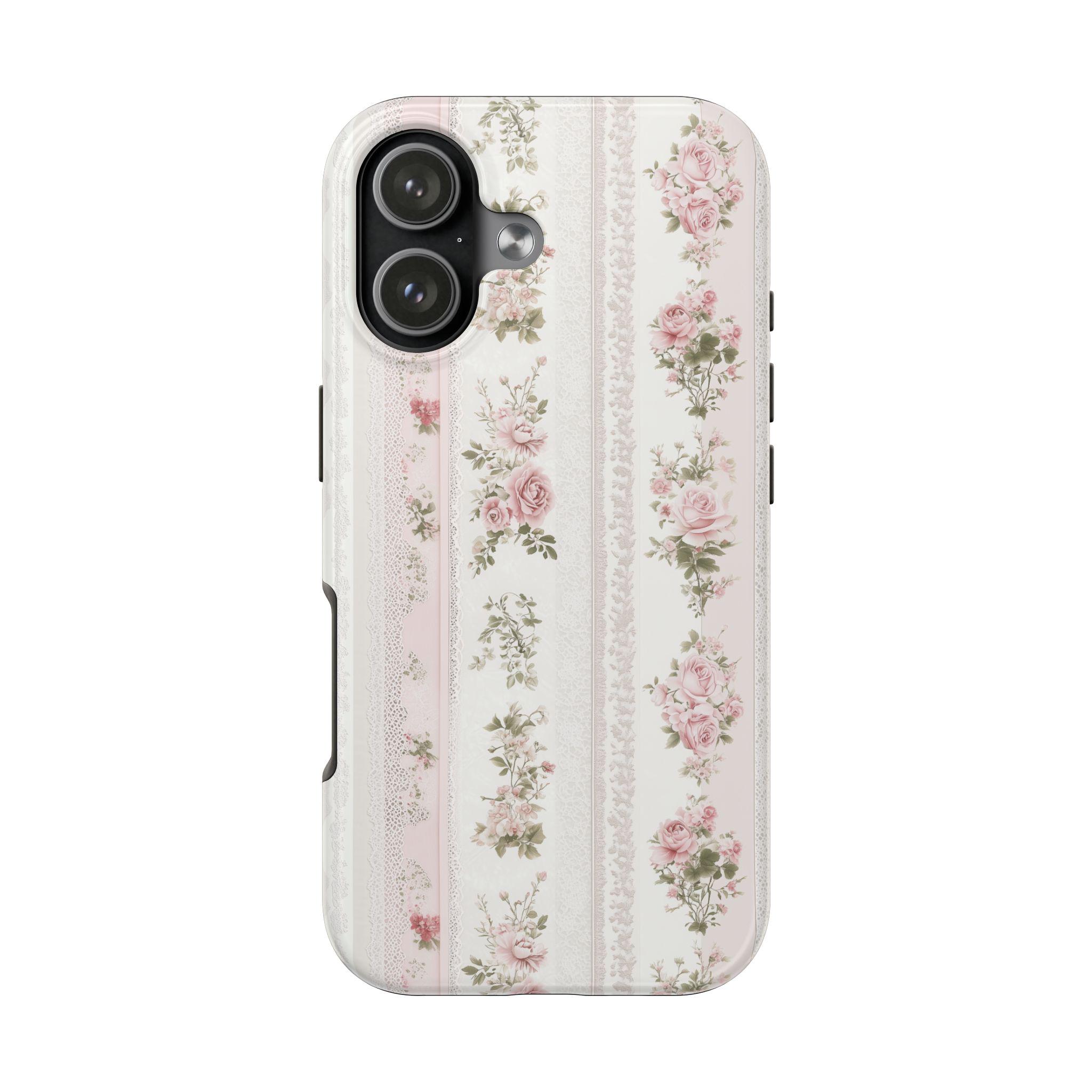 Romantic Pink Lace Floral Phone Case, Vintage Shabby Chic Rose Design ...