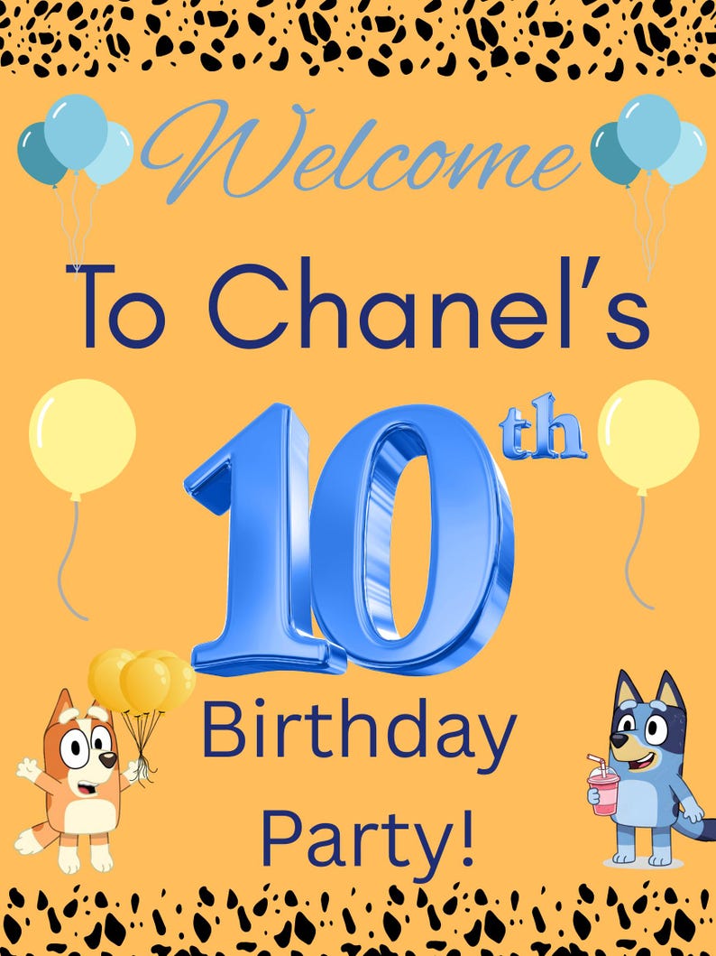 Bluey Birthday Welcome Sign: Editable Kids Party Poster (digital ...