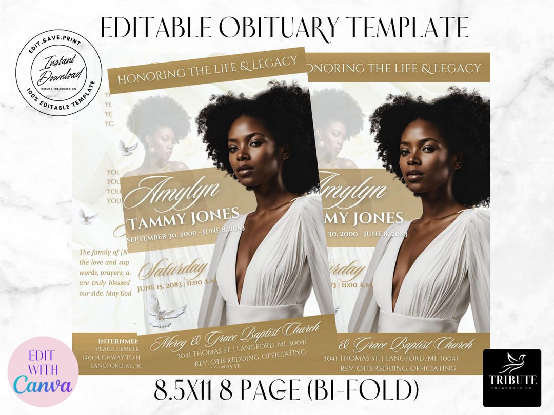 White & Gold Funeral Program Template: 8-page Memorial Keepsake (canva ...