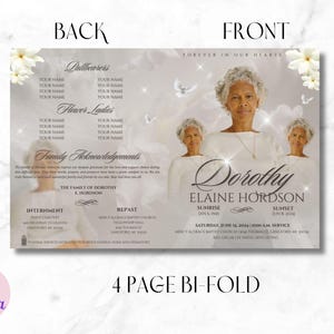 White & Gold Funeral Program Template: 4-page Memorial (canva Editable ...