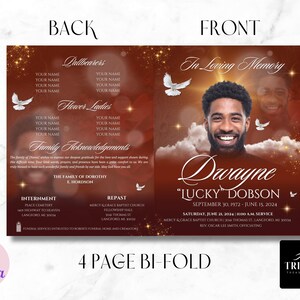 Red Sunrise Funeral Program Template: 4-page Memorial (canva Editable ...