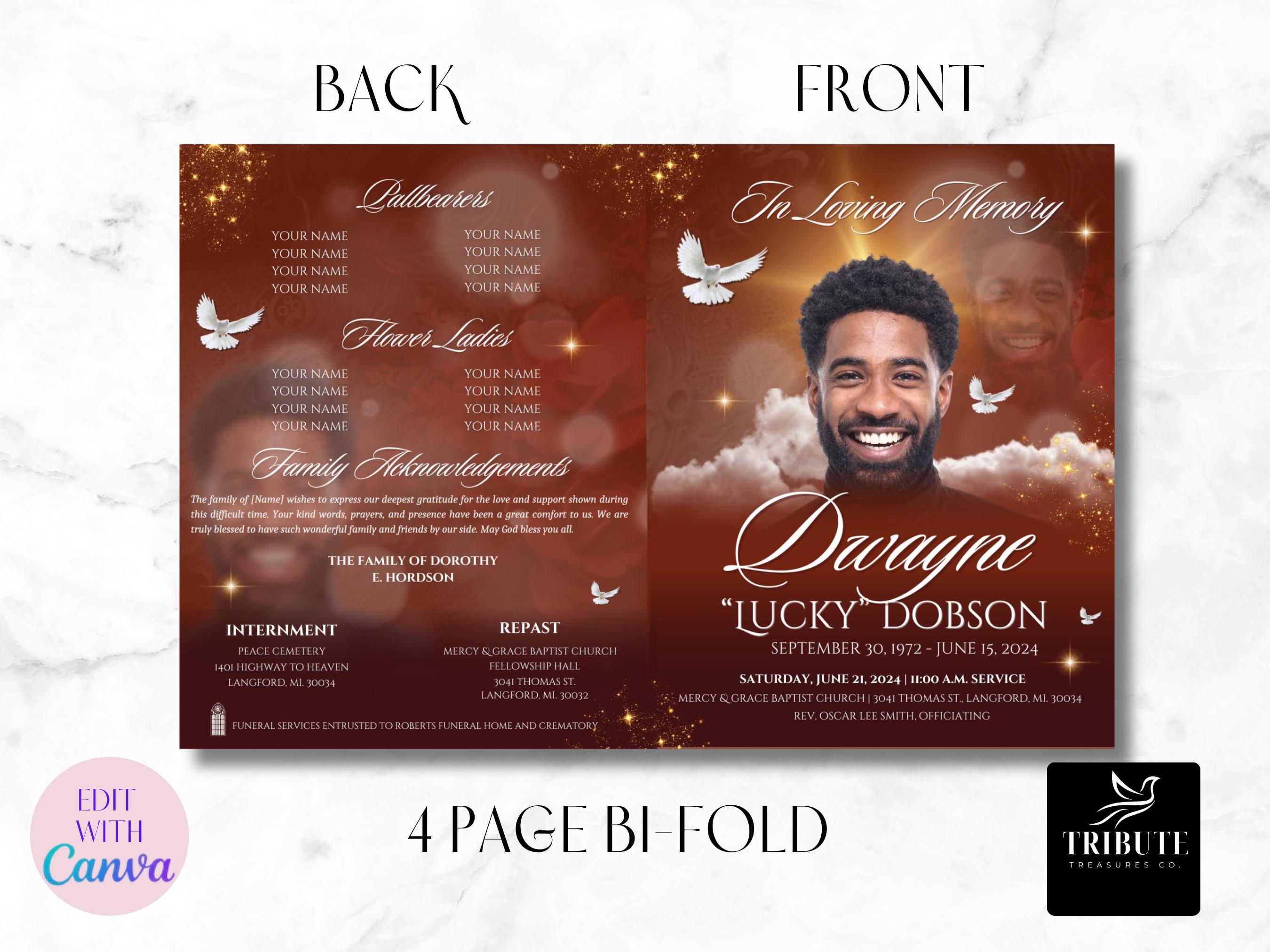 Red Sunrise Funeral Program Template: 4-page Memorial (canva Editable ...